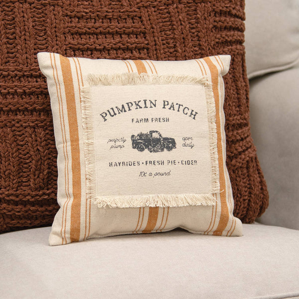 Pumpkin Patch Orange Ticking Stripe Pillow - 10" sq – M R S C L A U S & C O